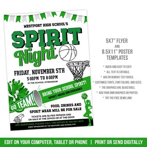 School Spirit Night Flyer, Editable School Spirit Night Party ...
