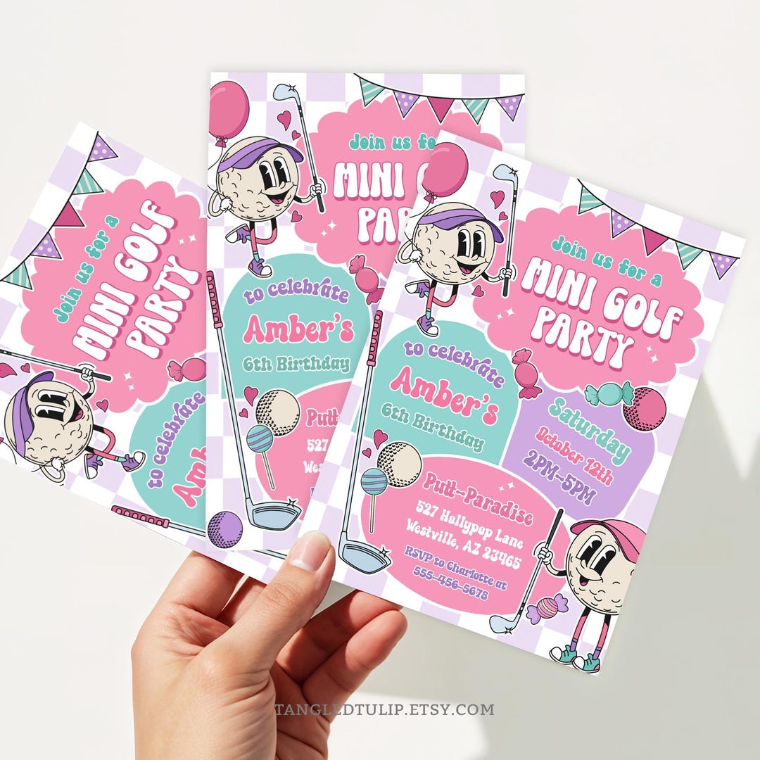 Mini Golf Birthday Invitation | Girl Groovy Mini Golf Birthday Party ...