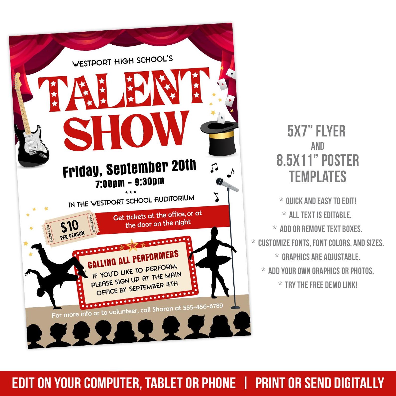 Talent Show Flyer | High School Talent Show Poster | Printable Editable ...