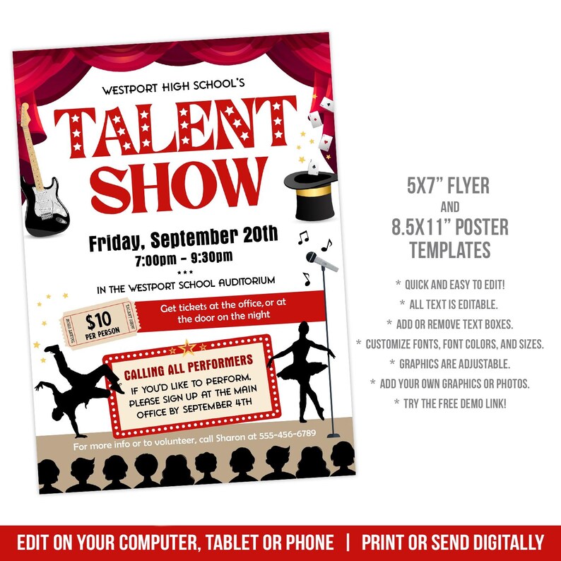 Talent Show Flyer | High School Talent Show Poster | Printable Editable ...