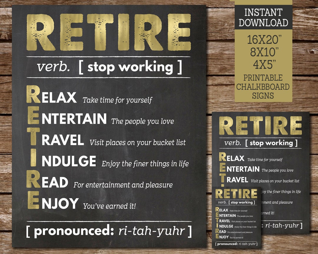 Retirement Party Sign Dictionary Meaning of Retire PRINTABLE - Etsy