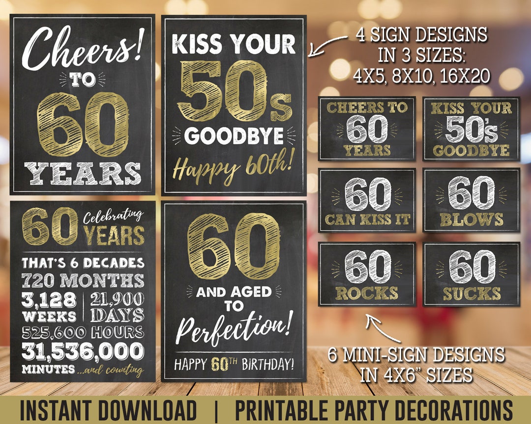 60th Birthday Party Decorations, Cheers to 60 Years PRINTABLE Birthday ...