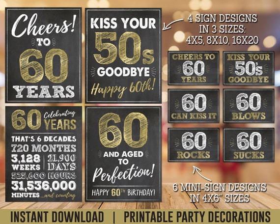 60th Birthday Party Decorations, Cheers to 60 Years PRINTABLE Birthday ...