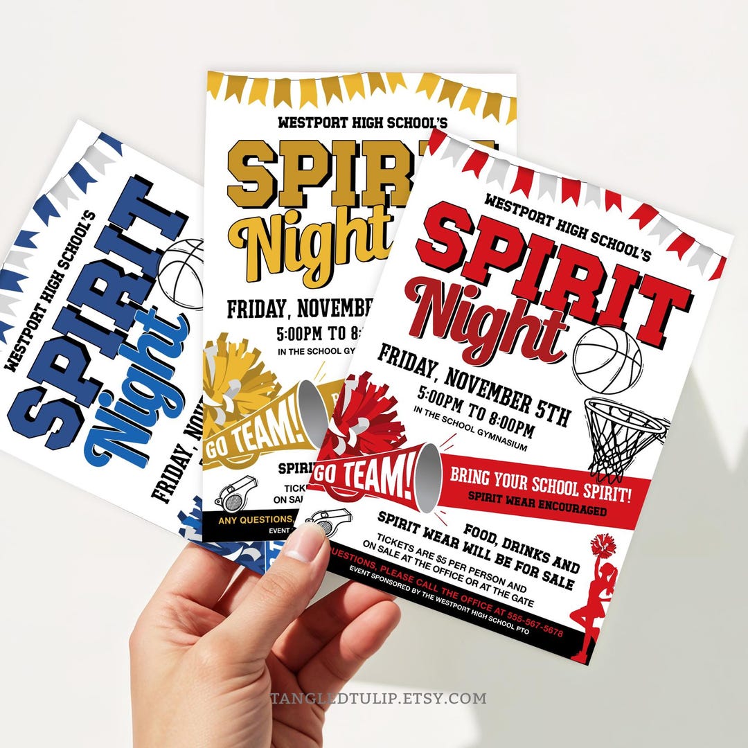 School Spirit Night Flyer, Editable Basketball Spirit Night Poster ...