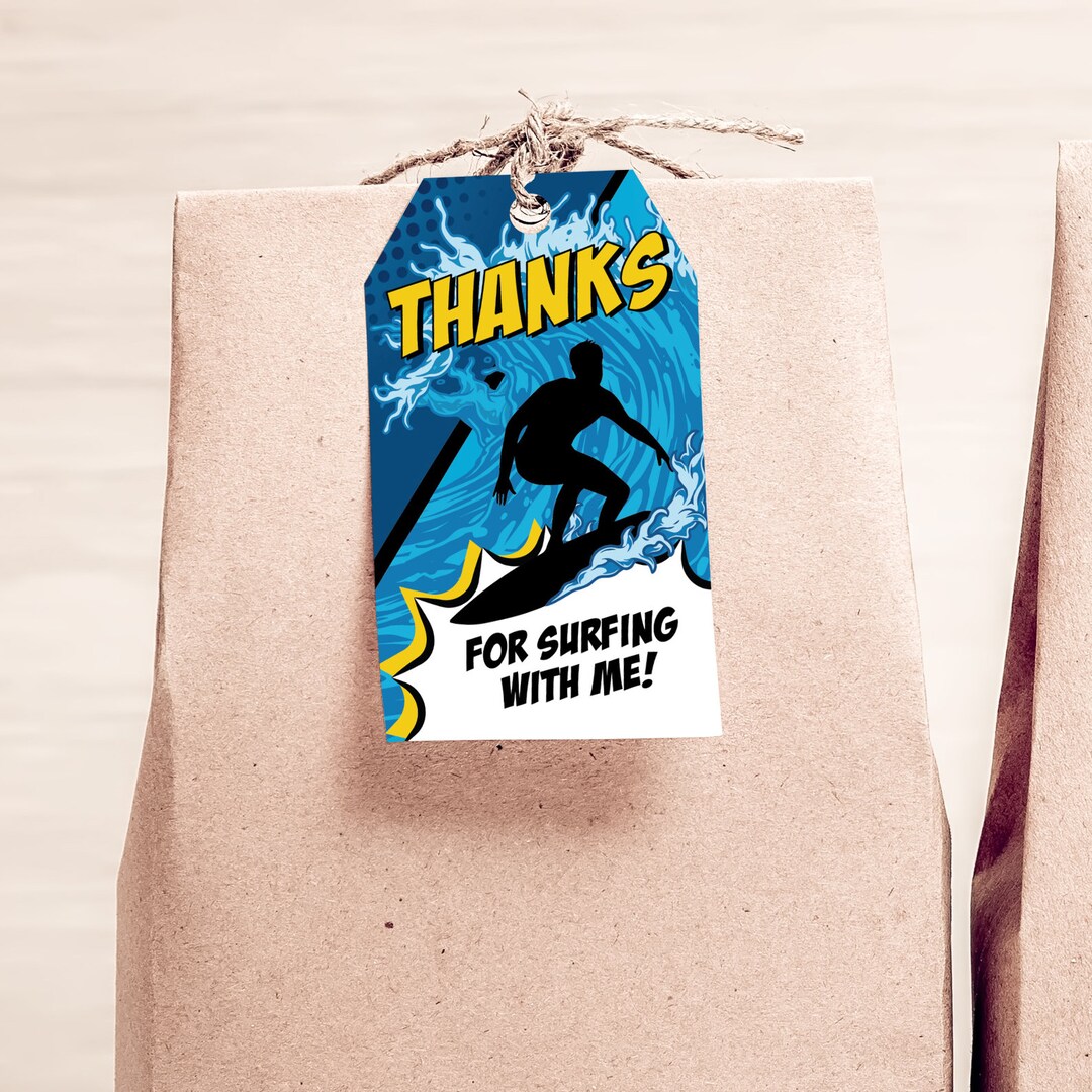 Surfing Birthday Favor Tags for a Boy Surf Party Wave Beach Teenager ...
