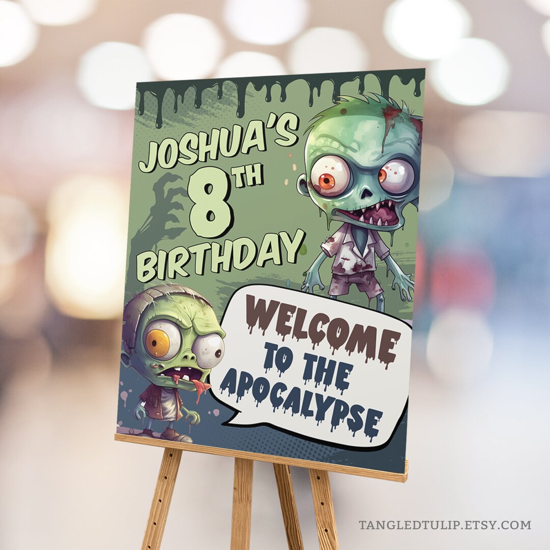 Zombie Birthday Welcome Sign | Boy Apocalypse Party Welcome Sign ...