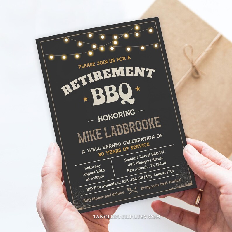 Retirement BBQ Invitation | Man Rustic Retirement Party Invite ...