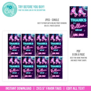 Roller Skating Party Tag Template, Girl Roller Skate Birthday Thank You ...