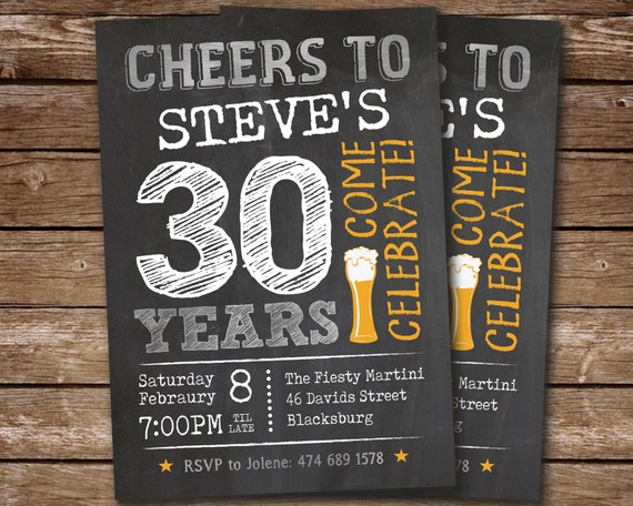 Cheers To 30 Years Mens Printable Beers Invite 30th Party Invitation