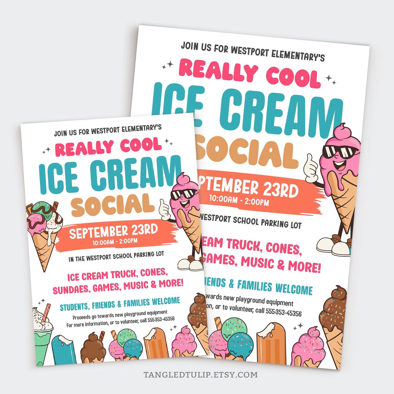 Ice Cream Social Flyer | School & Community Ice Cream Event Poster ...