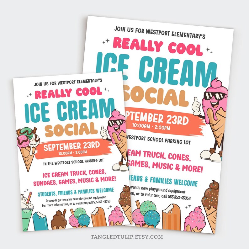 Ice Cream Social Flyer | School & Community Ice Cream Event Poster ...