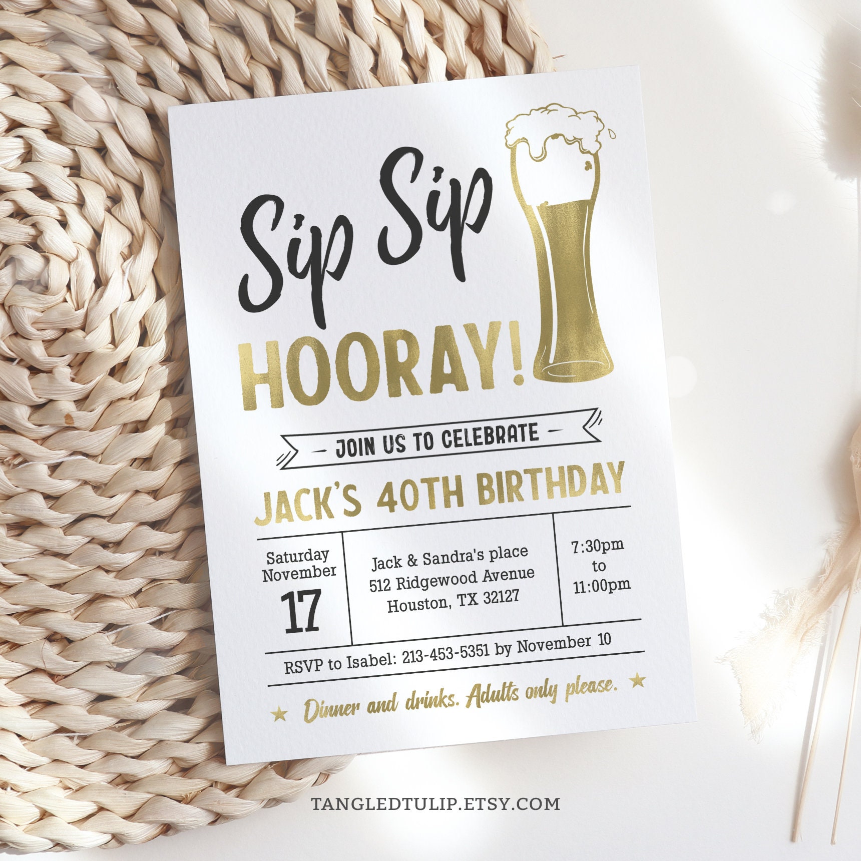 Sip Sip Hooray Birthday Invitation | Man Beer Theme Birthday Party ...
