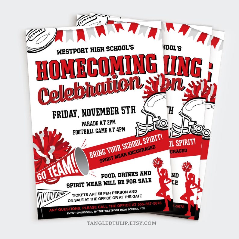 Homecoming Football Celebration Flyer | School Football Game Event ...