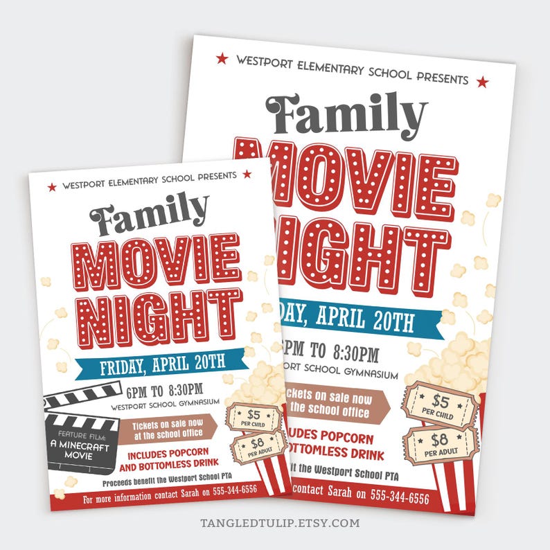 Family Movie Night Flyer | School & Community Fundraiser Event Poster ...