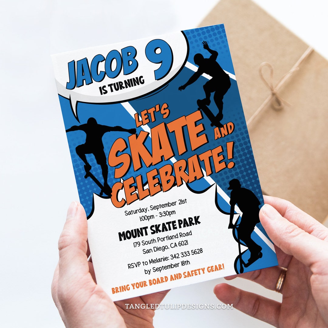 Editable Skateboarding Birthday Invitation, Skate and Celebrate Party ...