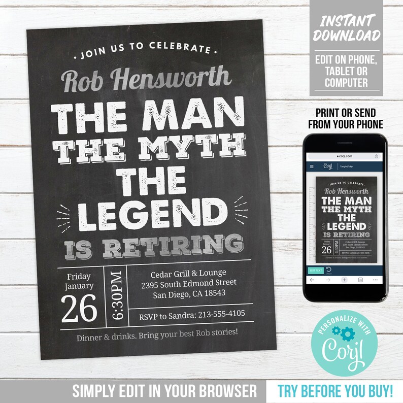 Legend Retirement Invitation | Silver Myth Legend Retirement Party ...