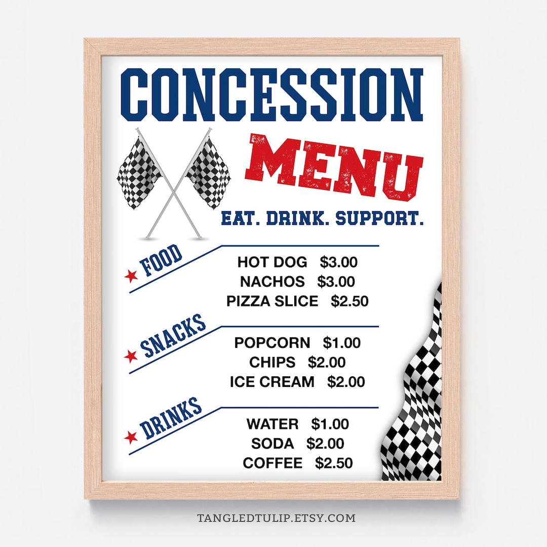 Editable Racing Concession Stand Menu, Racing Concession Stand Sign ...