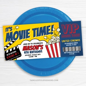 Movie Party VIP Ticket Invitation, Boys EDITABLE Movie Birthday Invite ...