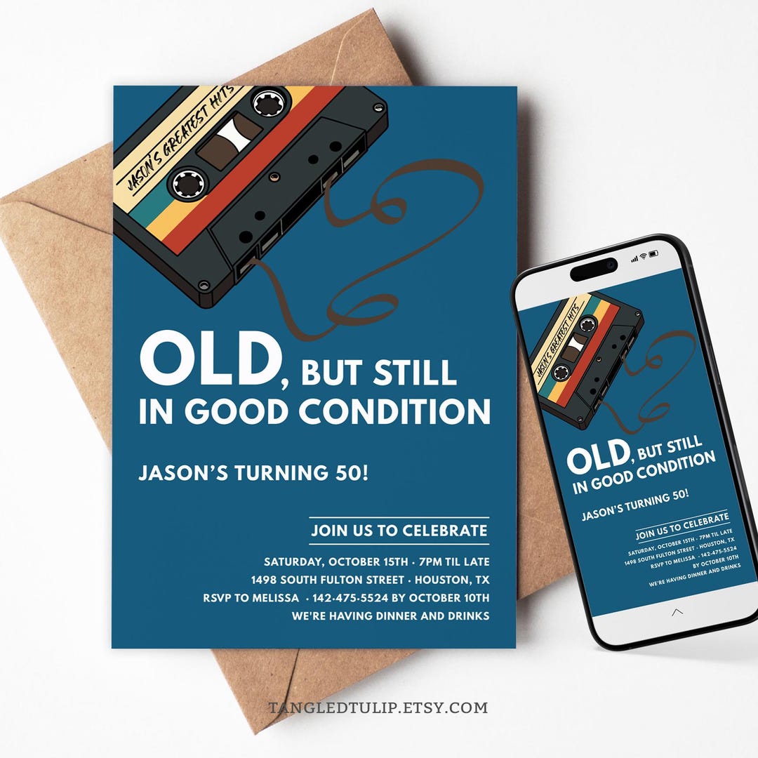 Editable Vintage Cassette Tape Birthday Invitation, Funny Getting Old ...