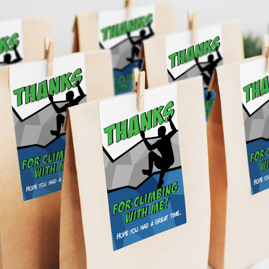 Climbing Birthday Thank You Favor Tags | Indoor Rock Climbing Party ...