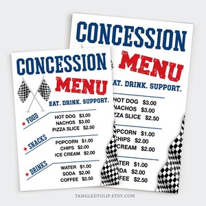 Race Day Concession Menu Poster | Checkered Flag Refreshment Stand ...
