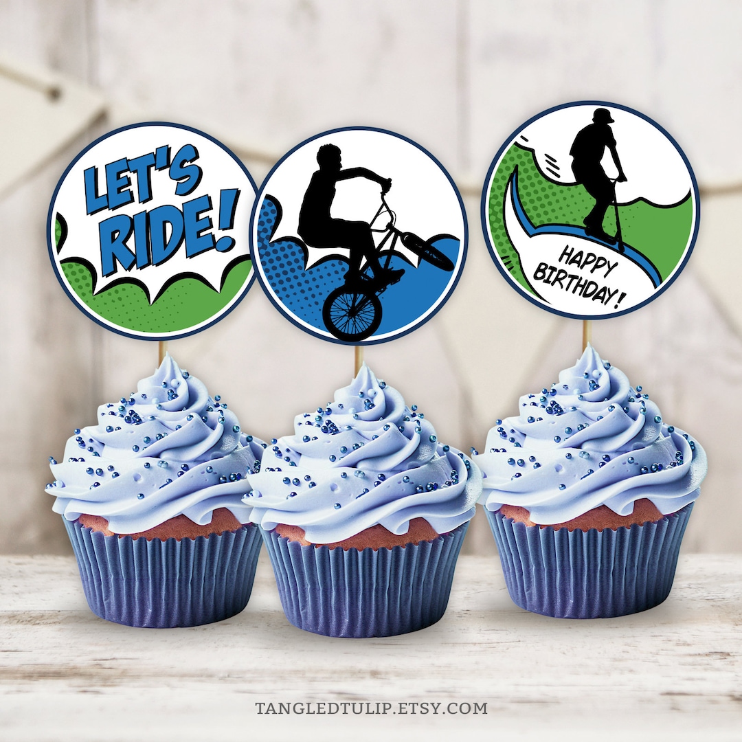 Bike Skateboard Cupcake Toppers | Printable Birthday Cupcake Toppers ...