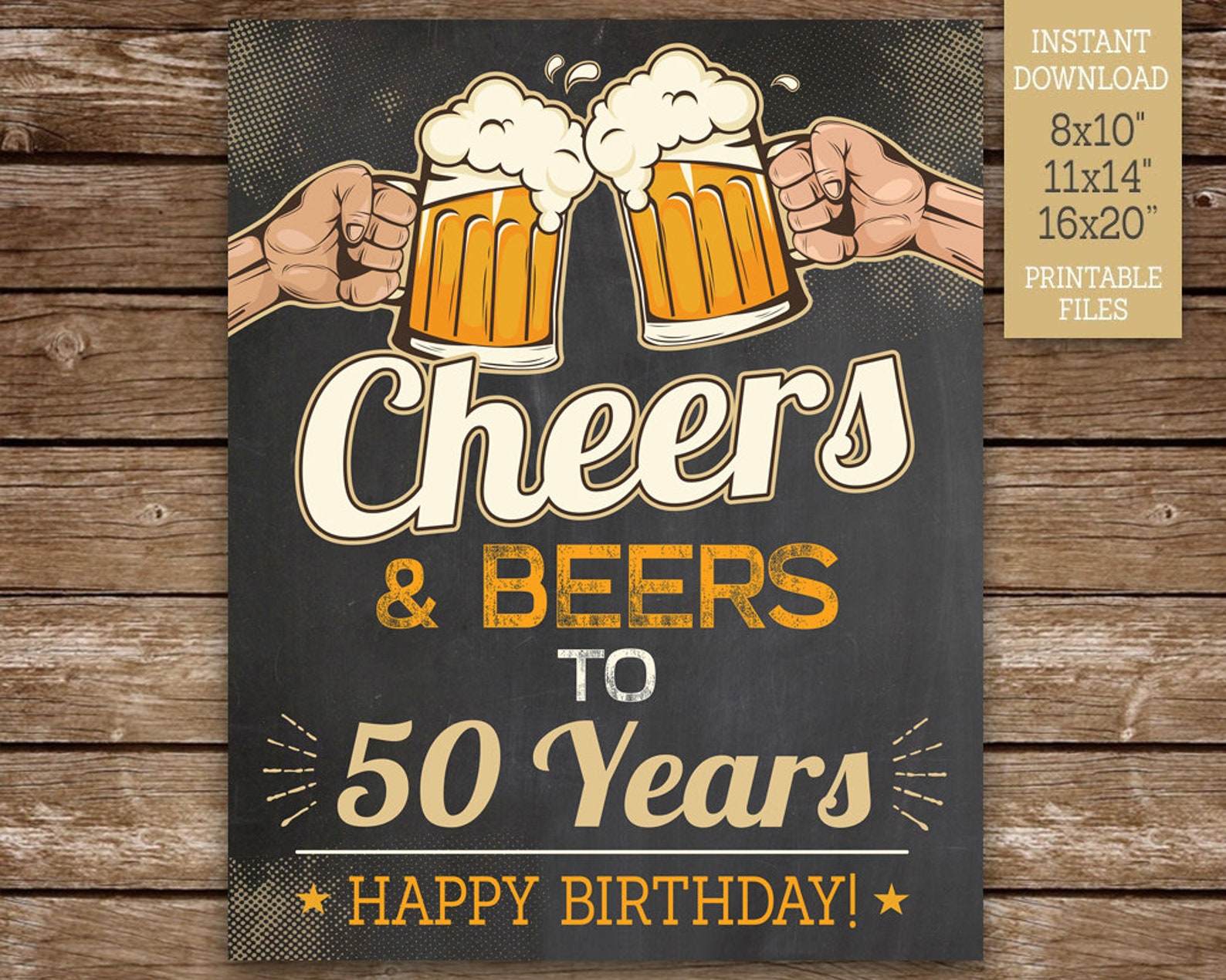 Cheers And Beers To 50 Years Printable Sign 50th Birthday Etsy