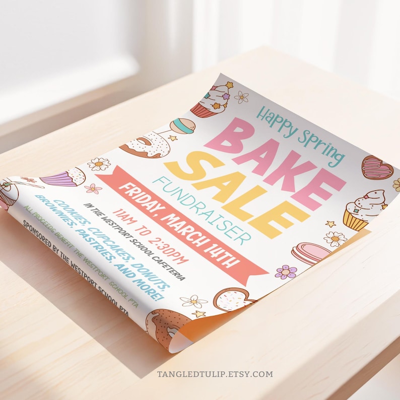 Spring Bake Sale Flyer | School & Church Fundraiser Poster | Printable ...
