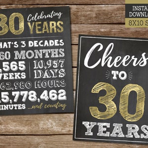 30 Aged to Perfection, PRINTABLE Cheers to 30 Years Signs, Happy 30th ...