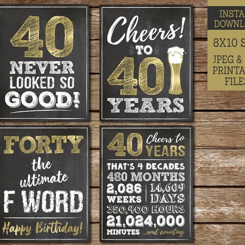 40th Birthday Sign Pack 40th Birthday Printable Signs Cheers Etsy