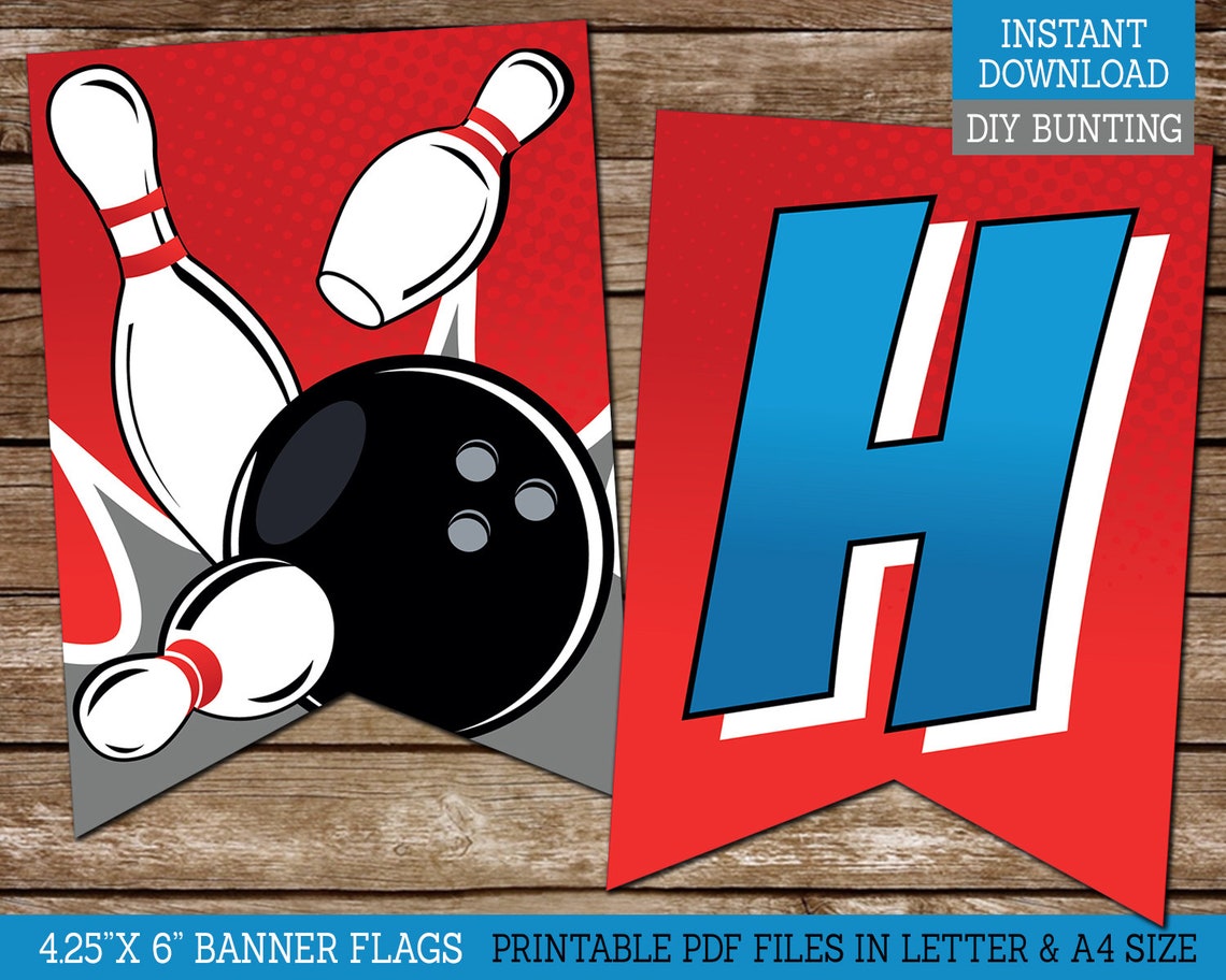 Bowling Party Happy Birthday Banner for Boys PRINTABLE | Etsy