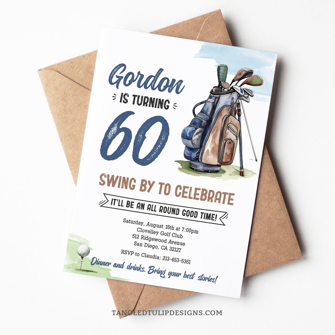 Editable Golfer 60th Birthday Invitation for a Man, Golf Theme Party ...
