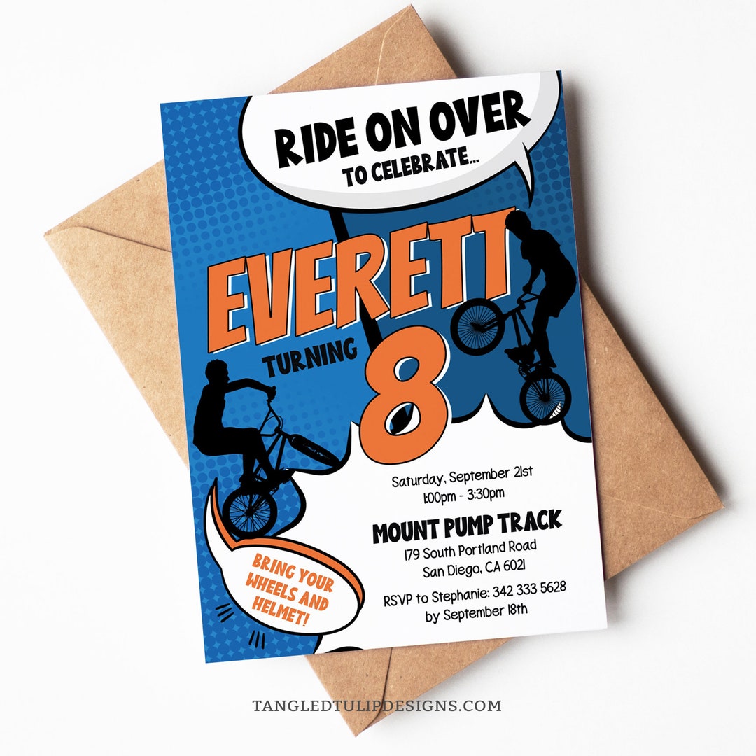 Editable Bike Riding Birthday Invitation, Ride on Over BMX Bike Party ...