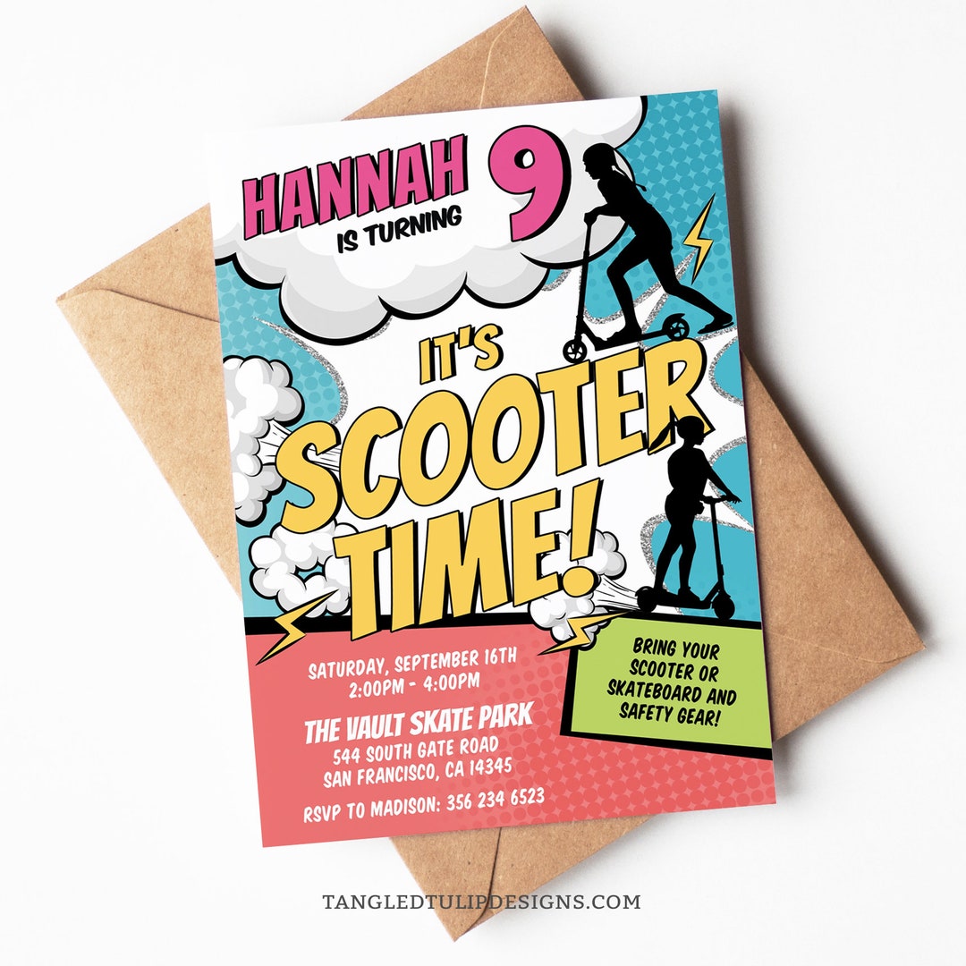 Scooter Birthday Invitation, Editable Scooter Party Invite for Girls ...