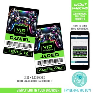 Editable Gamer Party ID Badge Template, Gaming Birthday ID Badge, Gamer ...