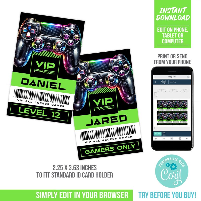 Gamer VIP Badge | Gaming Birthday Party Name Badge | Editable Lanyard ...