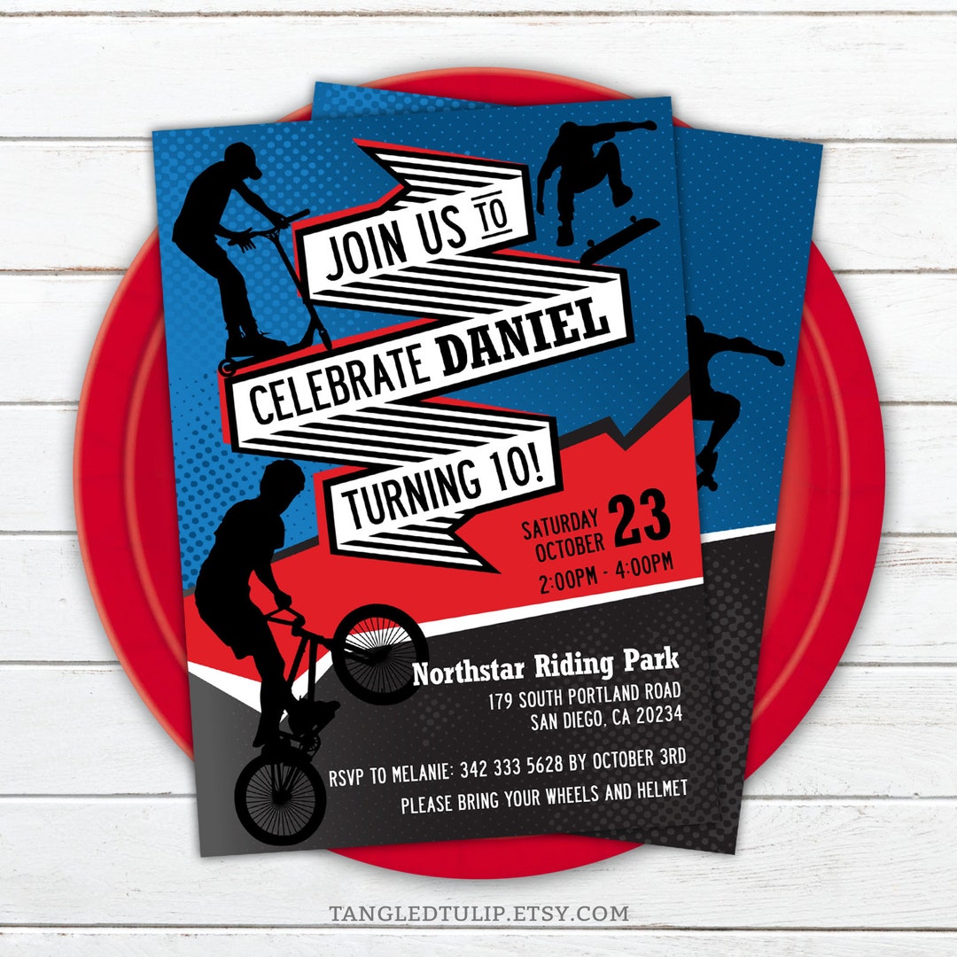 Editable Bike Skate Scooter Birthday Invitation (Download Now) - Etsy
