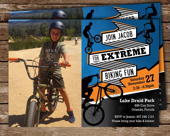 Bike Birthday Invite with photo, Biking Party Invitation, Printable ...