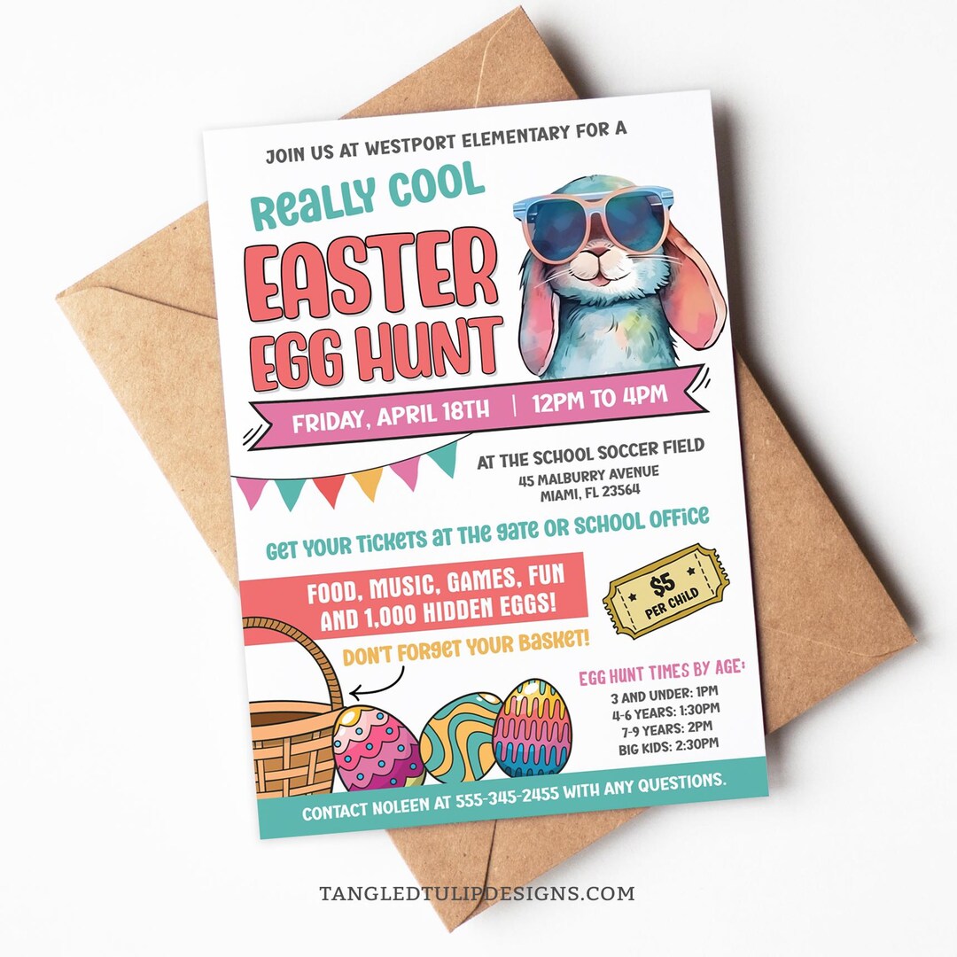 School Easter Egg Hunt Flyer | PTA School Easter Event | Printable ...
