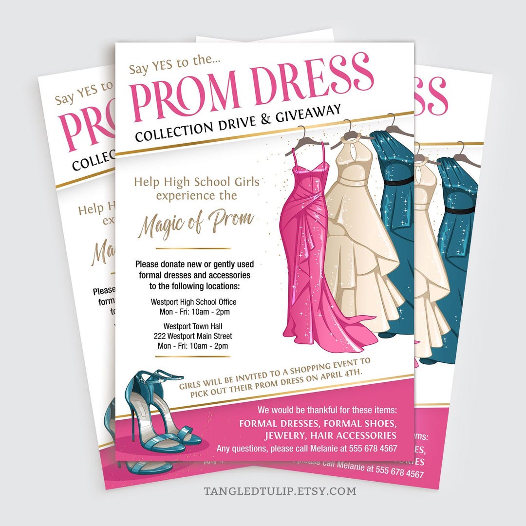 Editable Prom Dress Collection Drive, School Dance Dress Fundraiser ...