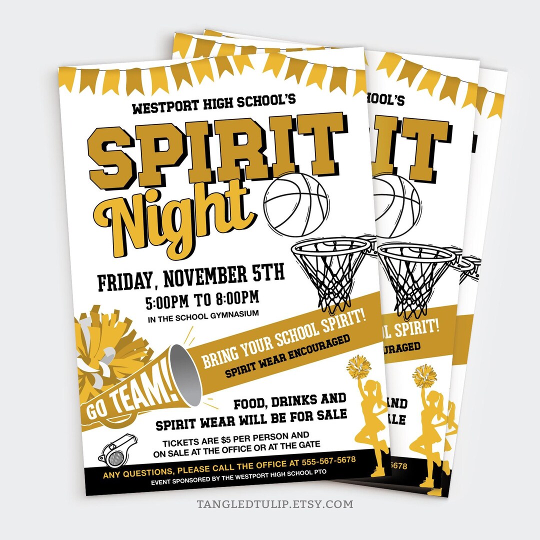 Editable School Spirit Flyer, School Spirit Night Party, Basketball Pep ...