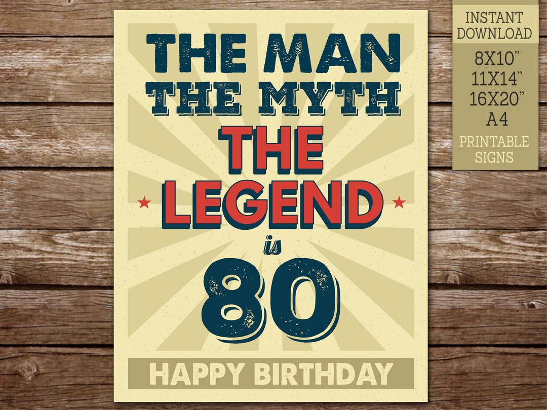 80th Birthday Sign for Men: "the Man, the Myth, the Legend" Retro ...