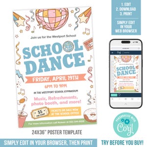 Editable School Dance Poster, School Dance Announcement Poster, PTO PTA ...