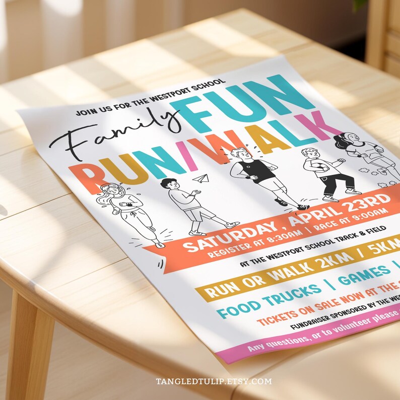 Family Fun Run Flyer | School Fun Run Walk Fundraiser Event Poster ...