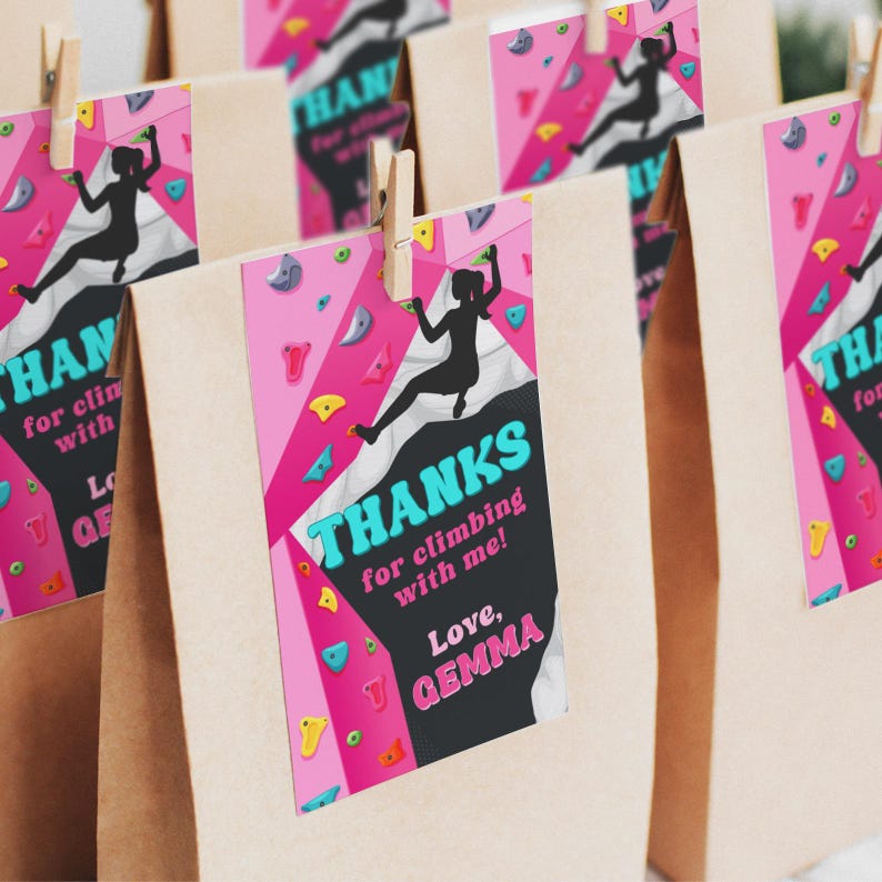 Climbing Birthday Thank You Favor Tags | Rock Climbing Party Tag ...