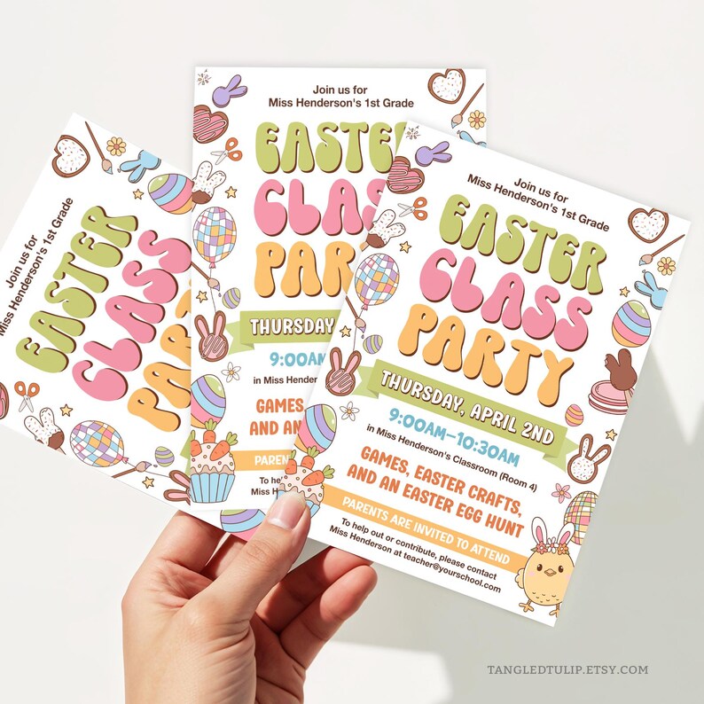 School Easter Class Party Invitation | Groovy Kids Classroom Easter ...