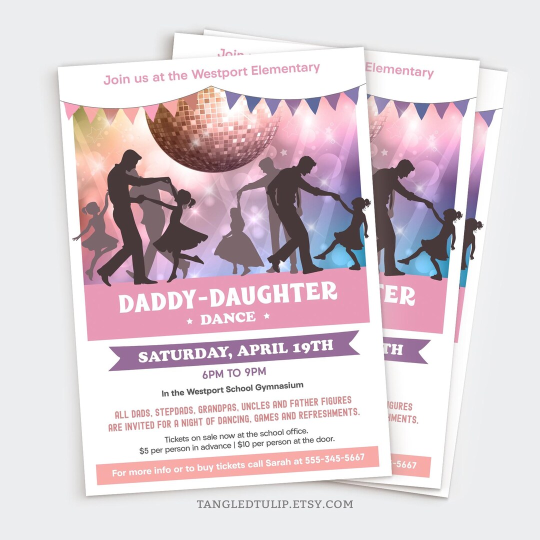 Daddy Daughter Dance Invitation, Sweetheart Dance Invite Flyer and ...
