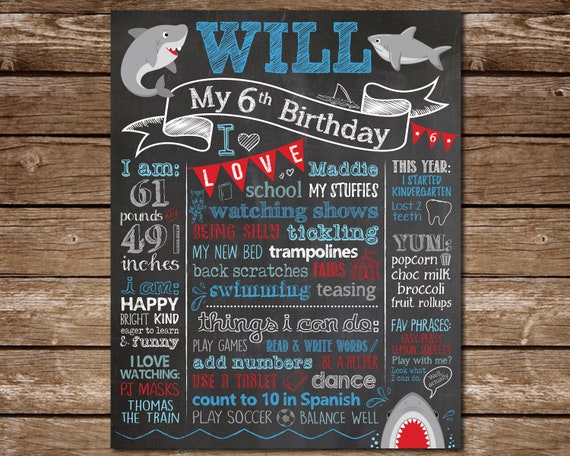 Shark Birthday Chalkboard, Shark Theme Birthday Sign, Printable Chalk ...