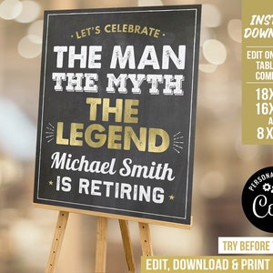 Legend Retirement Sign | Man Myth Legend Retirement Party Decoration ...