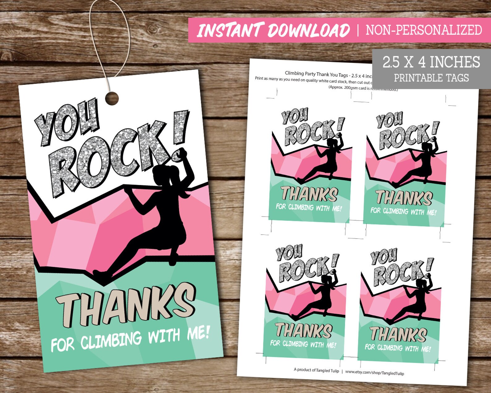 Climbing Birthday Thank You Favor Tags | Rock Climbing Party Favor Tags ...